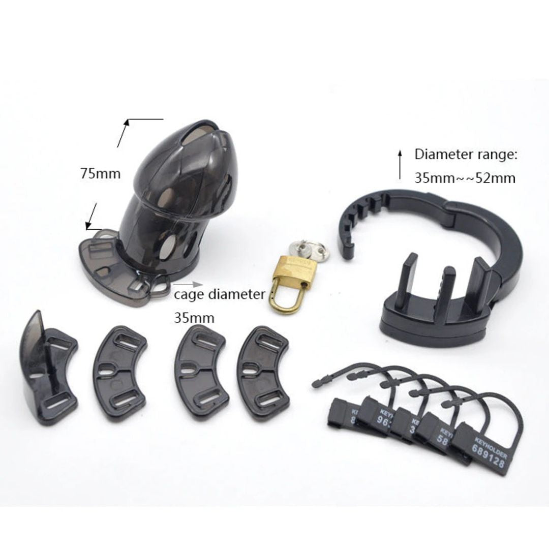 Black Plastic Chastity Cage with Adjustable Base Ring – Chastity Store